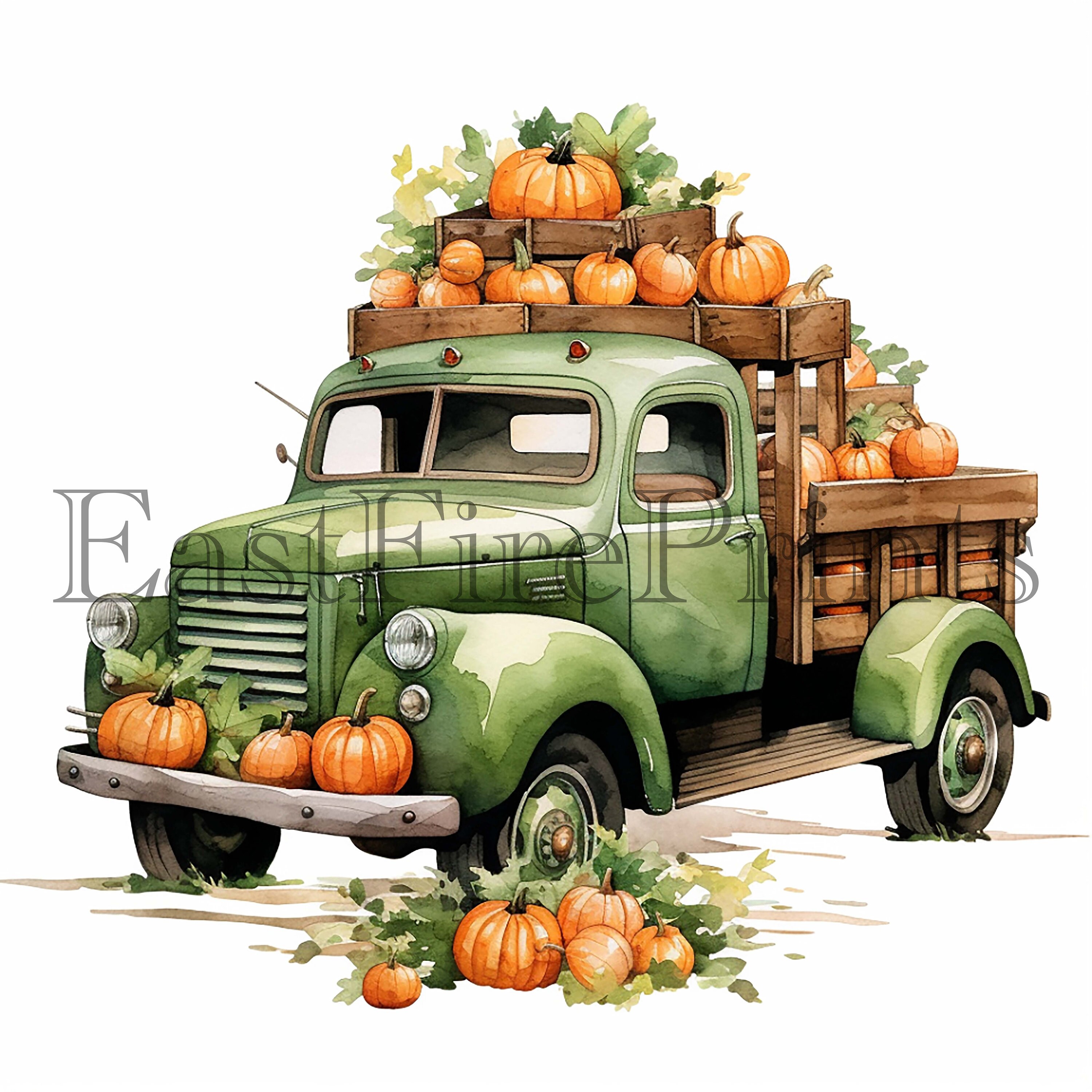 20 Pumpkin Truck Watercolor Clipart High Quality Png Autumn - Etsy