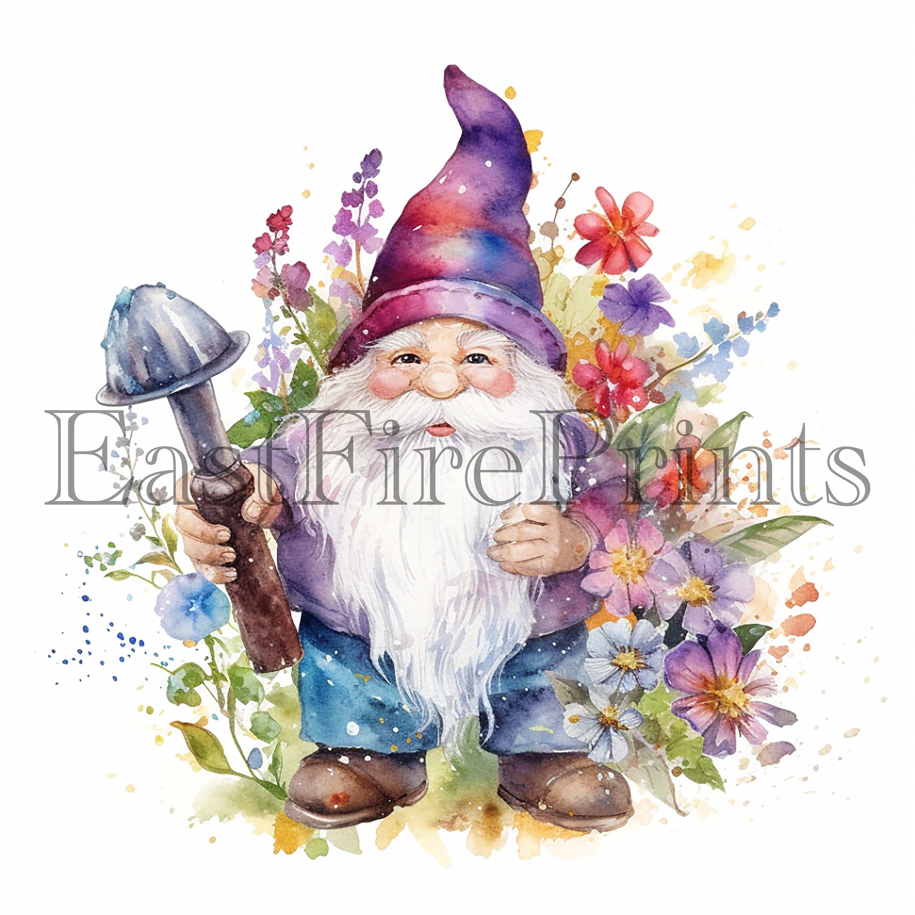 20 Watercolor Garden Gnome Clipart PNG Fantasy Floral - Etsy