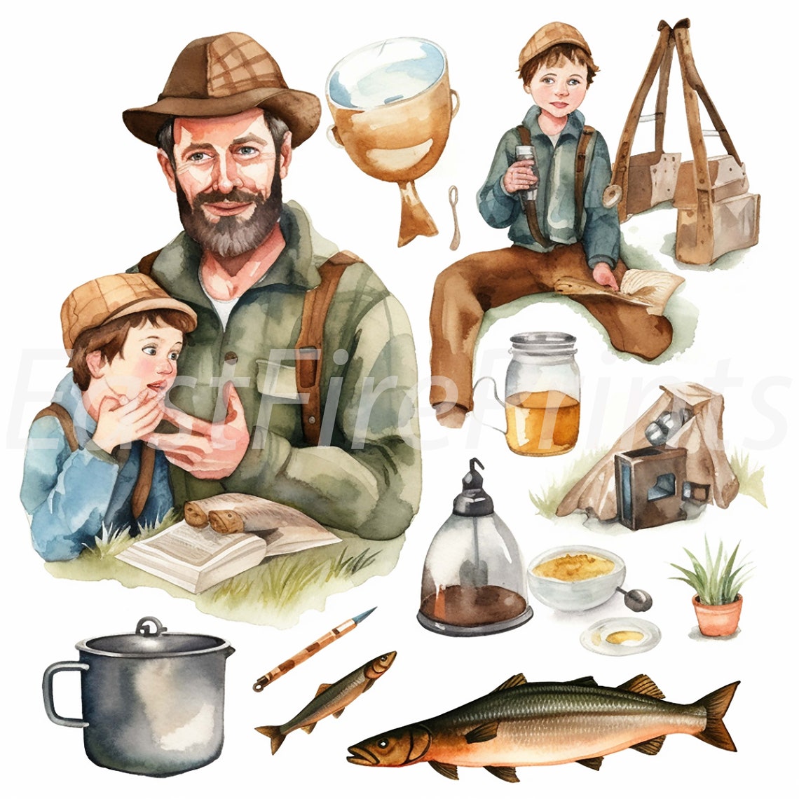 Watercolor Fathers Day Clipart Set of 5 Card Making High - Etsy