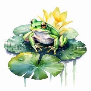 20 Watercolor Green Frog Clipart PNG, Cute Frog Floral Lily Pad Clip ...