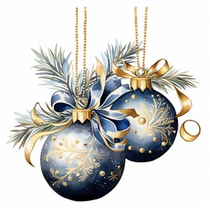 Watercolor Blue Christmas Ornament Clipart, High Quality JPG, Card ...