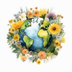 Floral Earth Clipart, High Quality Png, Planet Earth Day Clipart Earth ...