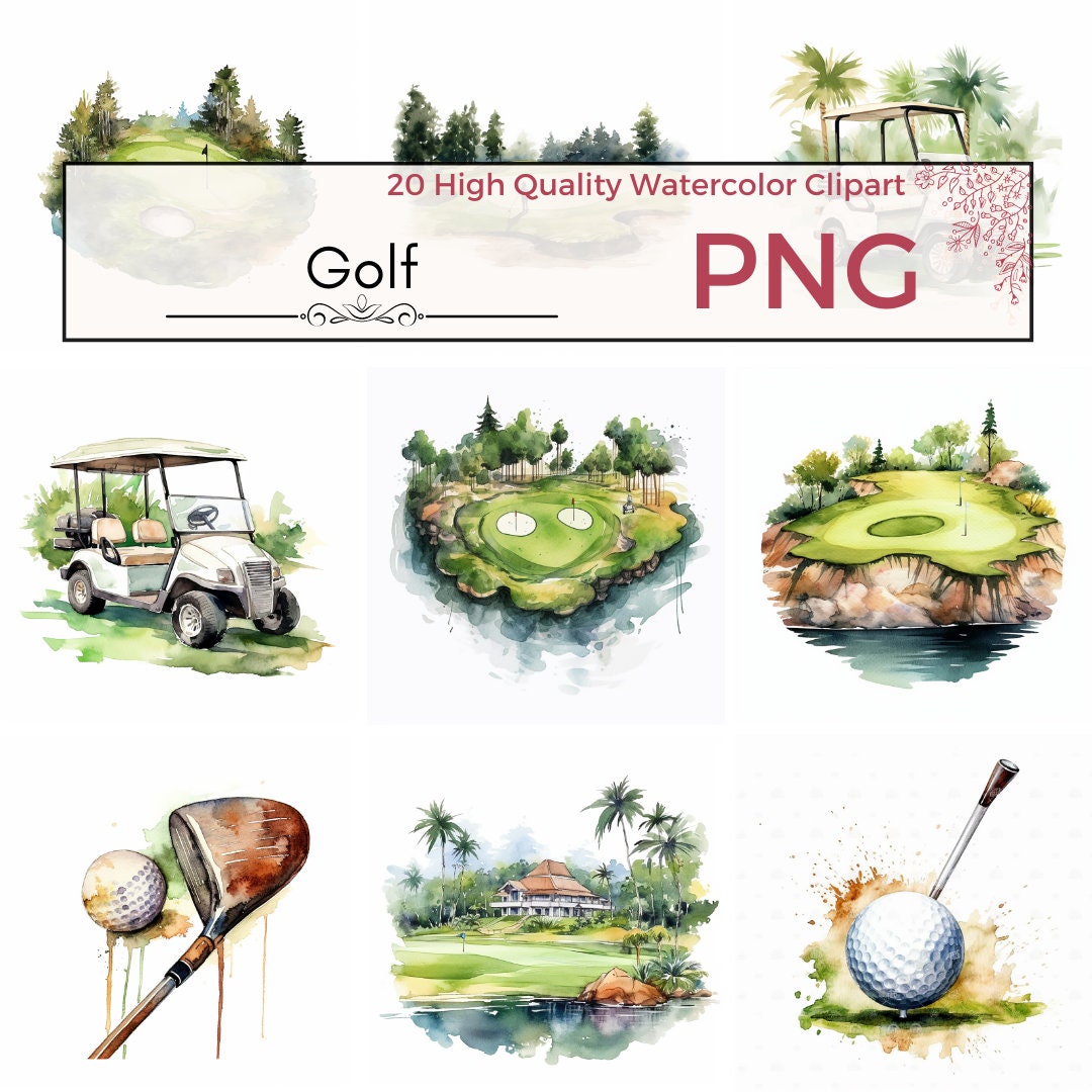 20 Watercolor Golf Clipart, Springtime, Golf Clipart Graphics, Cute ...
