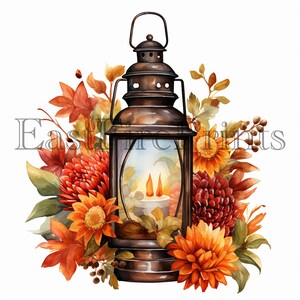 Watercolor Autumn Lantern Clipart, High Quality Png, Fall Cute Floral ...