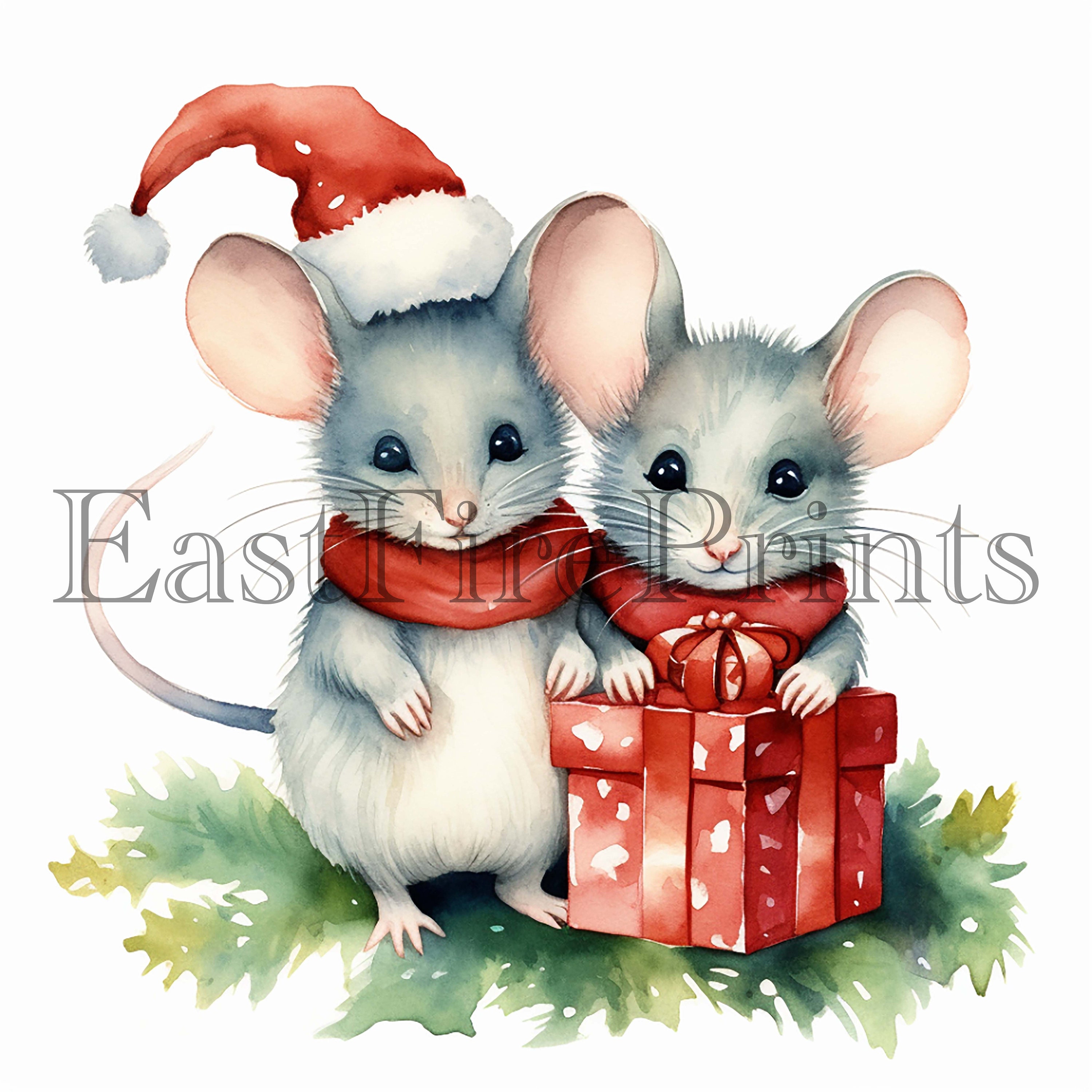 20 Christmas Mouse Watercolor Clipart, High Quality Png, Xmas, Winter ...