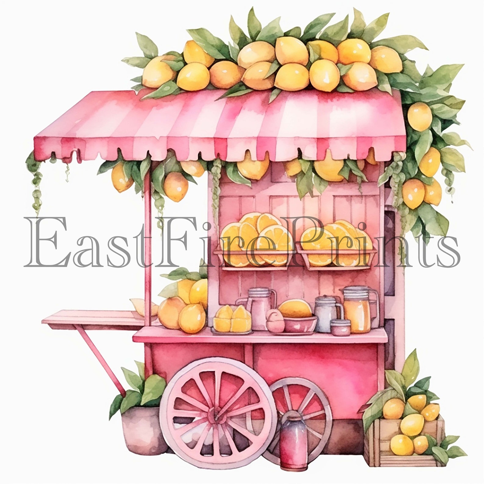 Watercolor Pink Lemonade Stand Clipart PNG Files, High Quality Food ...