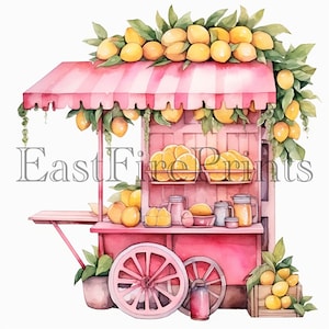 Watercolor Pink Lemonade Stand Clipart PNG Files, High Quality Food ...