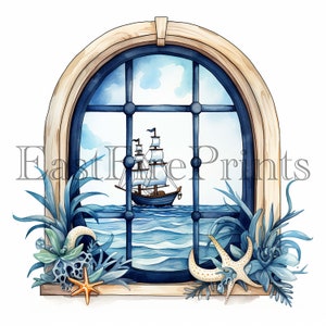 Watercolor Nautical Window Clipart PNG, Marine Clip Art, Window ...