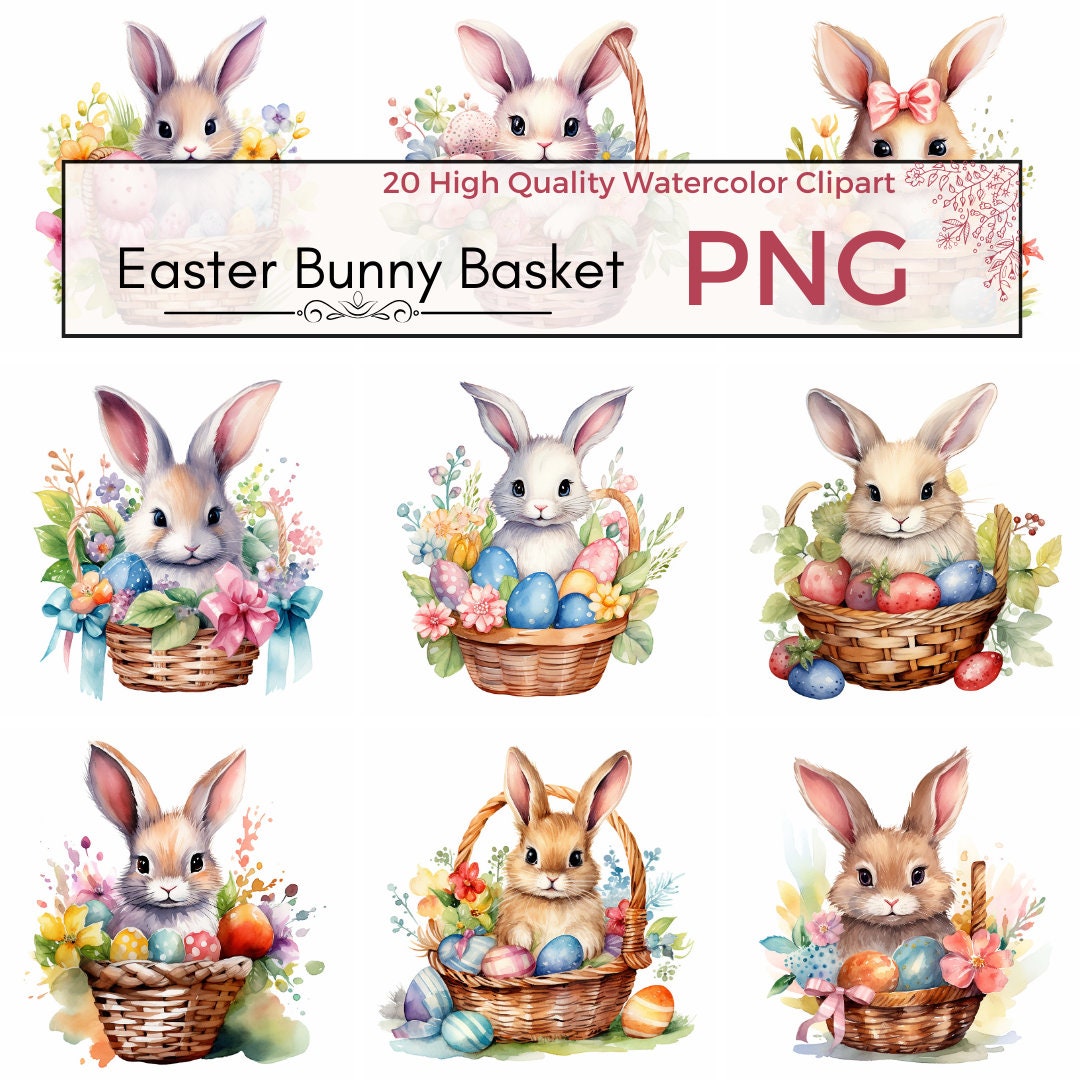Easter Bunny Basket Clipart, High Quality PNG, Easter Clipart, Cute ...