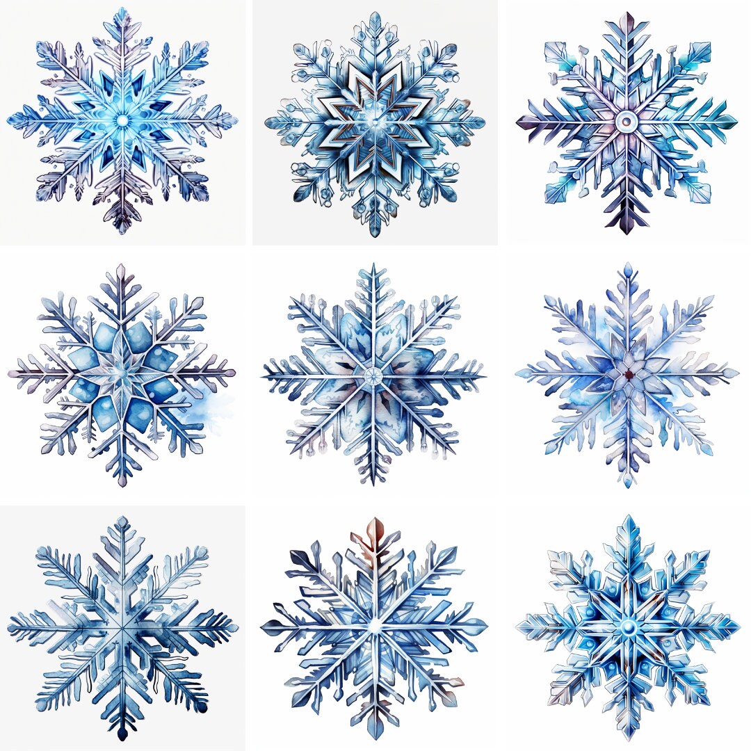 20 Snowflake Watercolor Clip Art High Quality Png Files, Winter Clipart ...