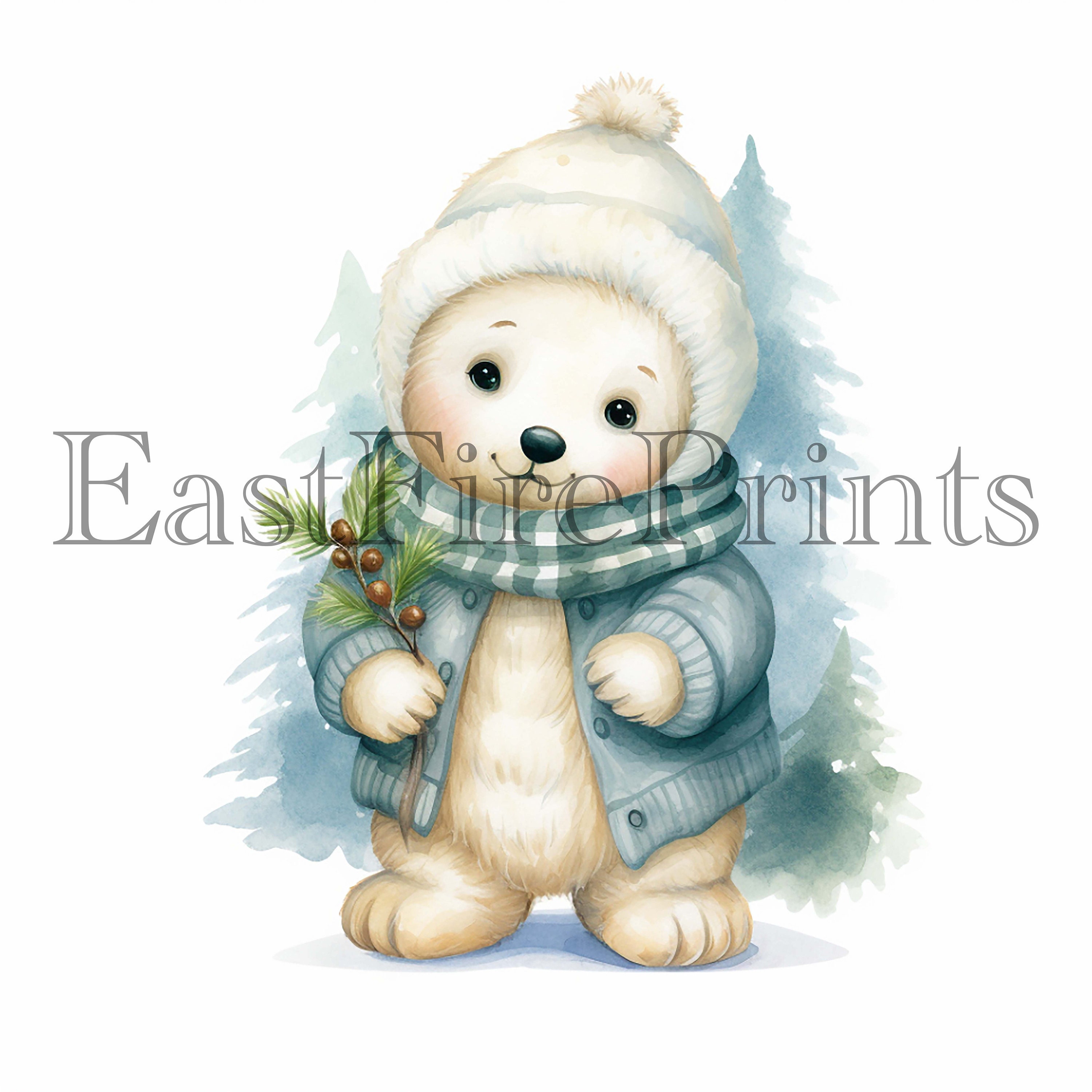 Watercolor Christmas Polar Bear Clipart High Quality Png - Etsy