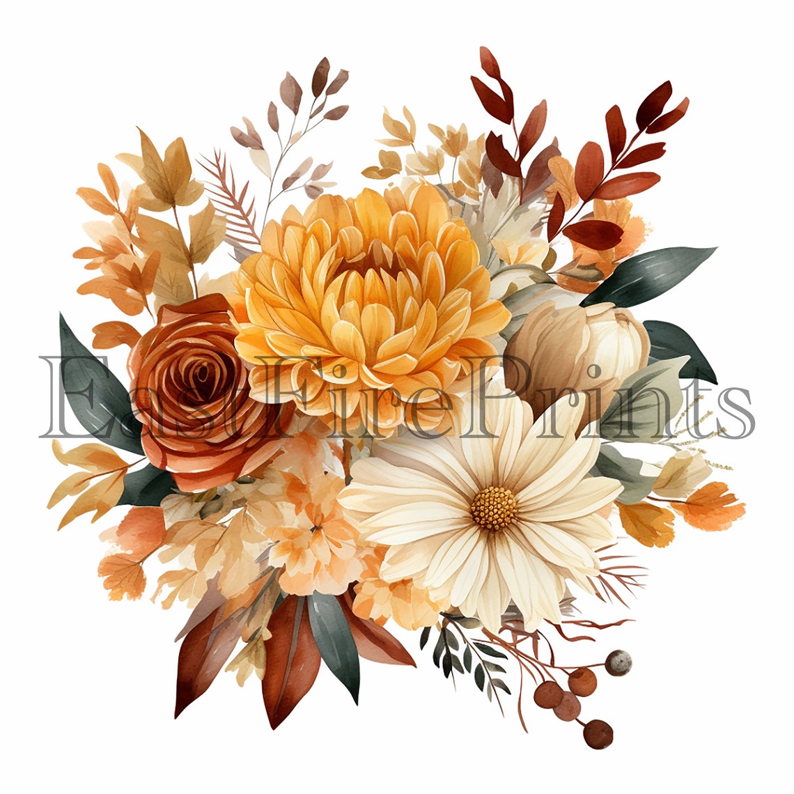 Watercolor Autumn Floral Clipart High Quality Png Autumn - Etsy