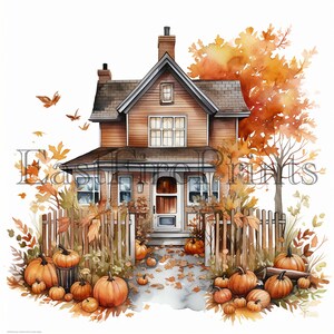 20 Fall House Watercolor Clipart, High Quality Png, Autumn Cottage ...