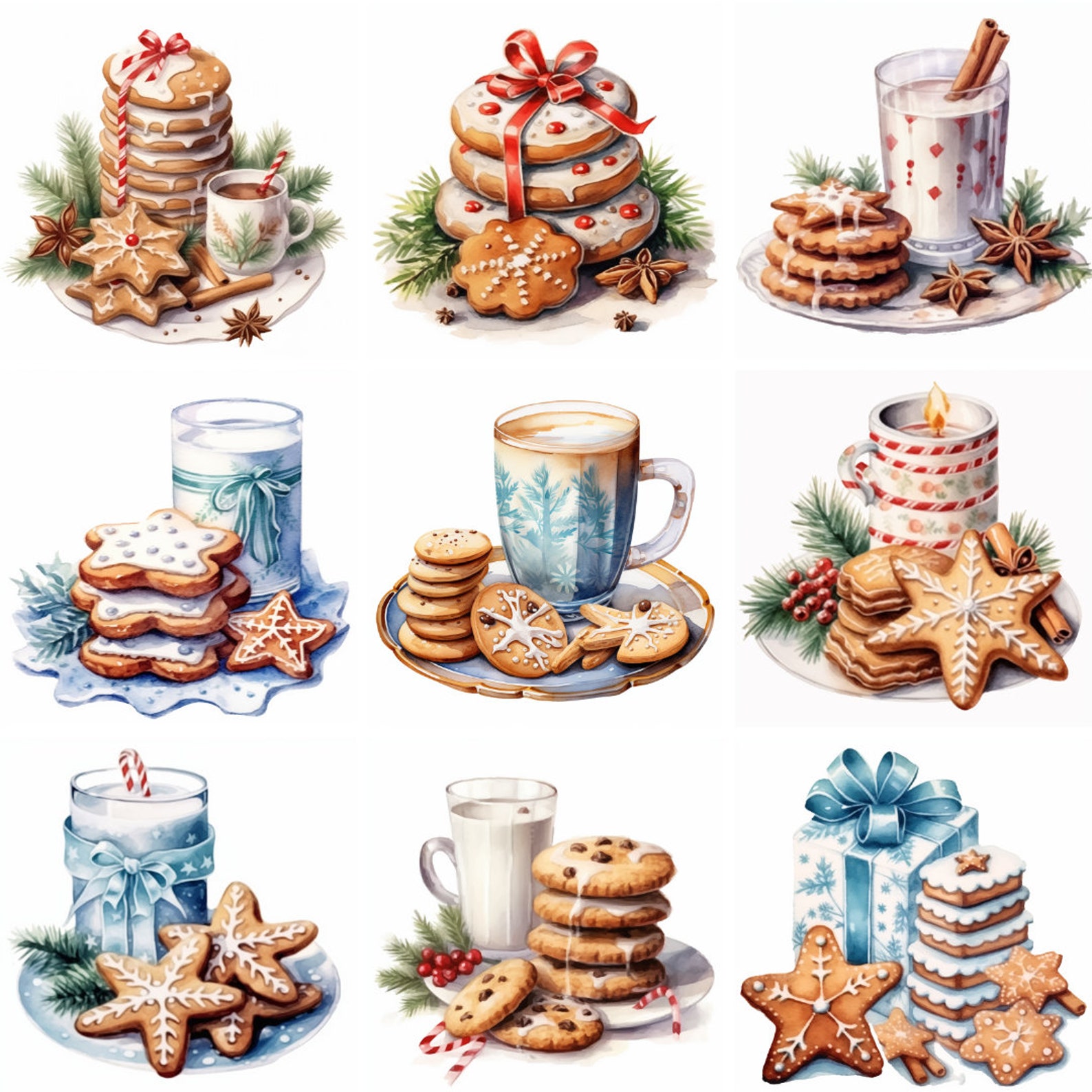 Watercolor Christmas Cookies Clipart High Quality Png Xmas - Etsy