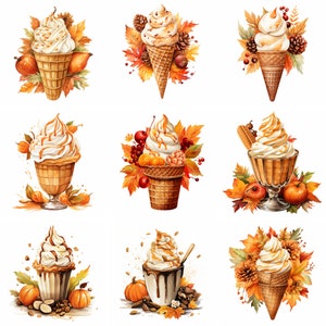 Watercolor Autumn Ice Cream Clipart, Dessert Art, Halloween Clipart ...