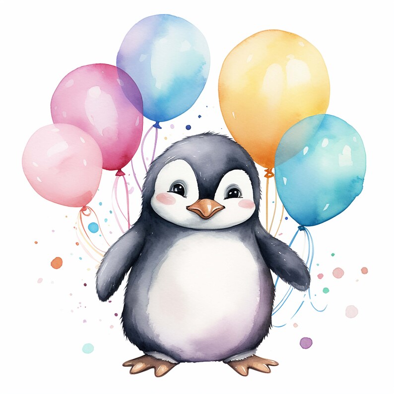 Penguin With Balloons Clipart, High Quality PNG, Cute Baby Penguin ...