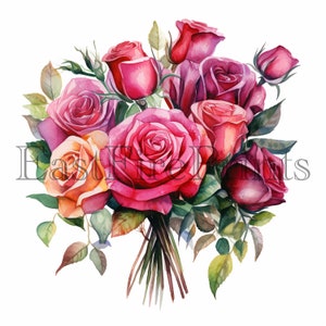 20 Valentine Rose Bouquet Clipart, Watercolor Clipart, Valentine Art ...