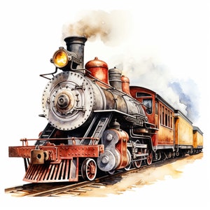 Watercolor Vintage Train Station Clipart, Train Clipart, Nursery ...