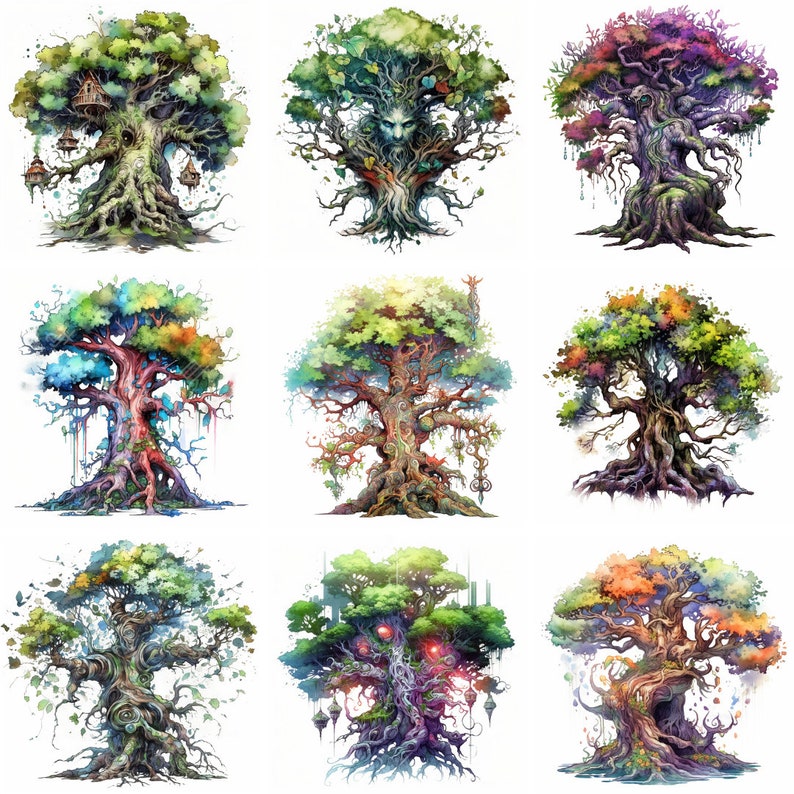 20 Watercolor Fantasy Tree Clipart Magical Trees Enchanted - Etsy
