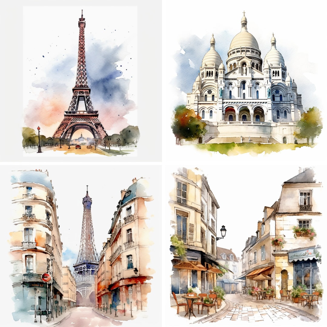 20 Watercolor France Clipart PNG Travel Sightseeing Instant - Etsy