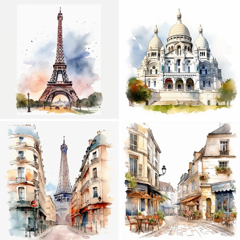20 Watercolor France Clipart PNG Travel Sightseeing Instant - Etsy