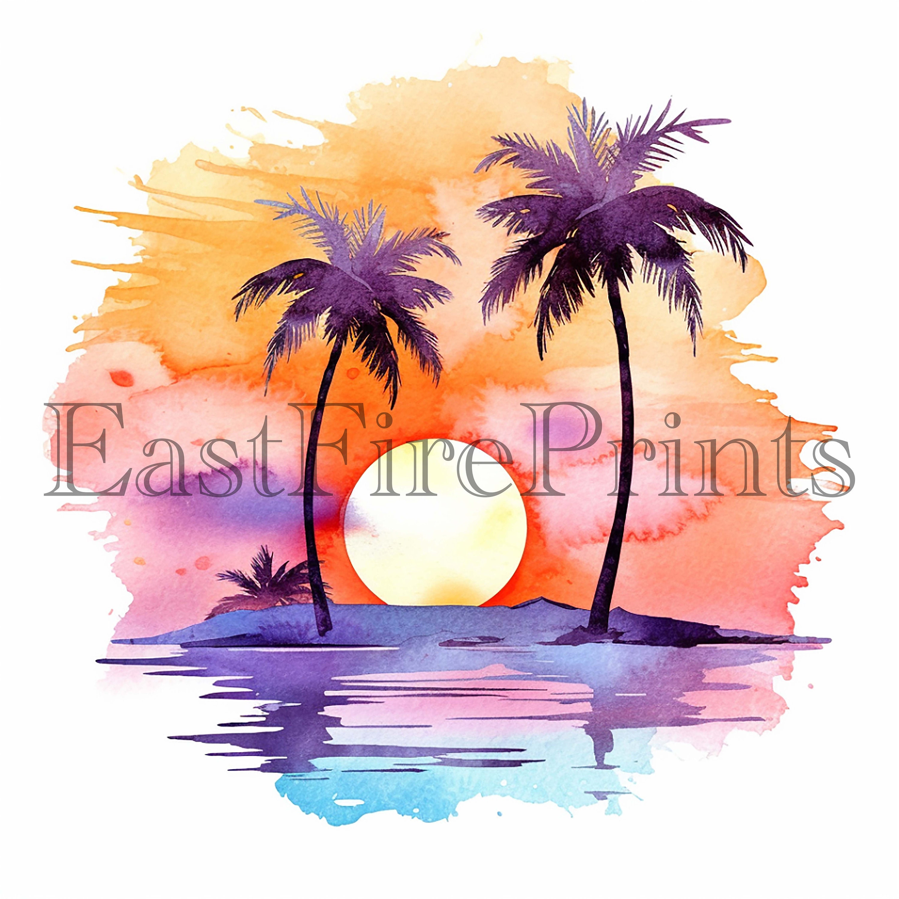 20 PNG Watercolor Tropical Sunset Clipart Beach Sunset - Etsy