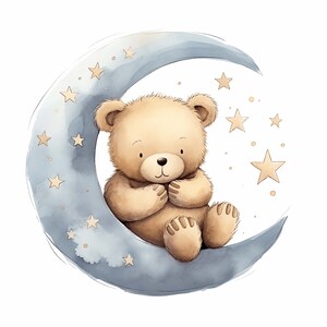 Teddy Bear on Moon Clipart, High Quality PNG, Moon and Stars, Nursery ...