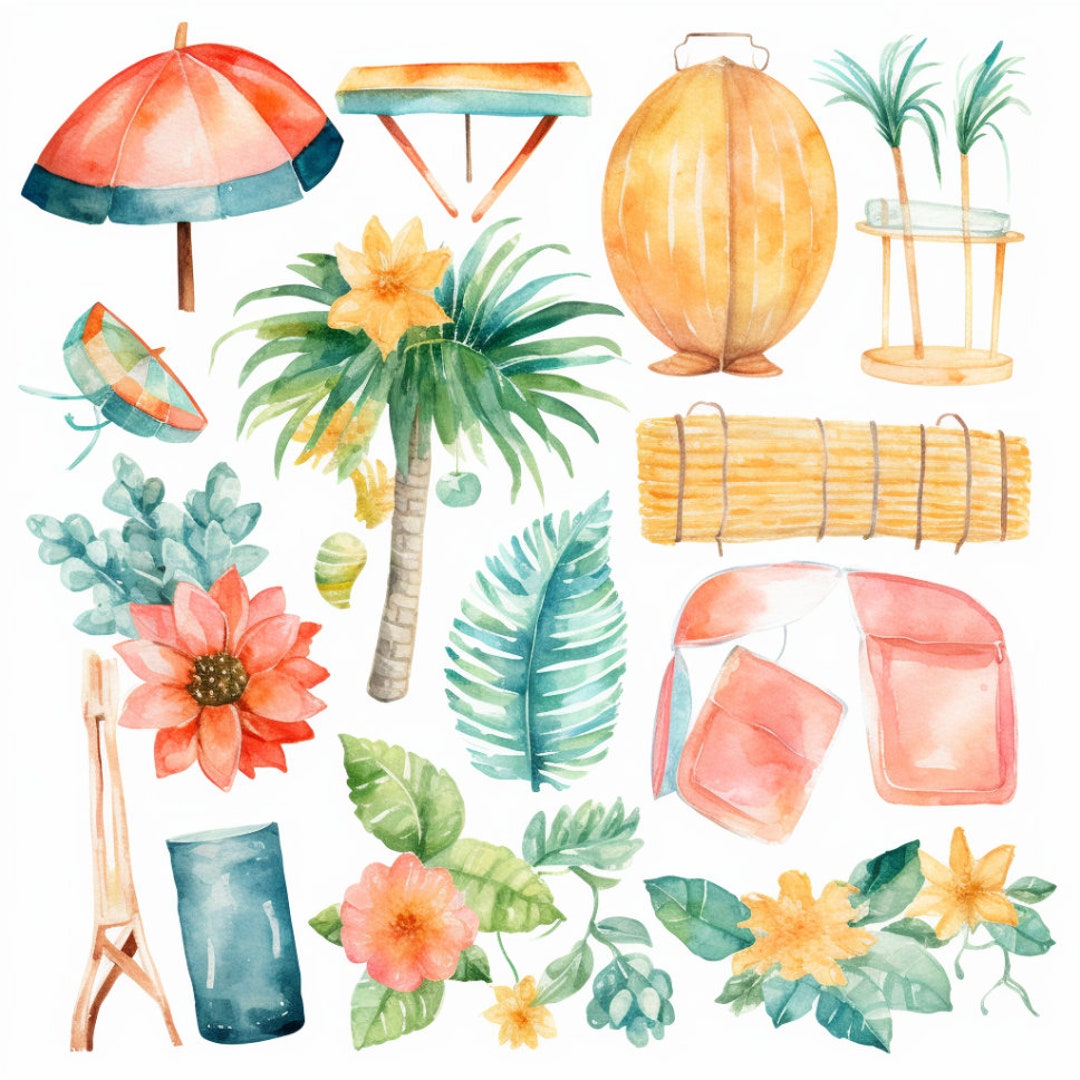Watercolor Summer Clipart Set of 10 Card Making High - Etsy