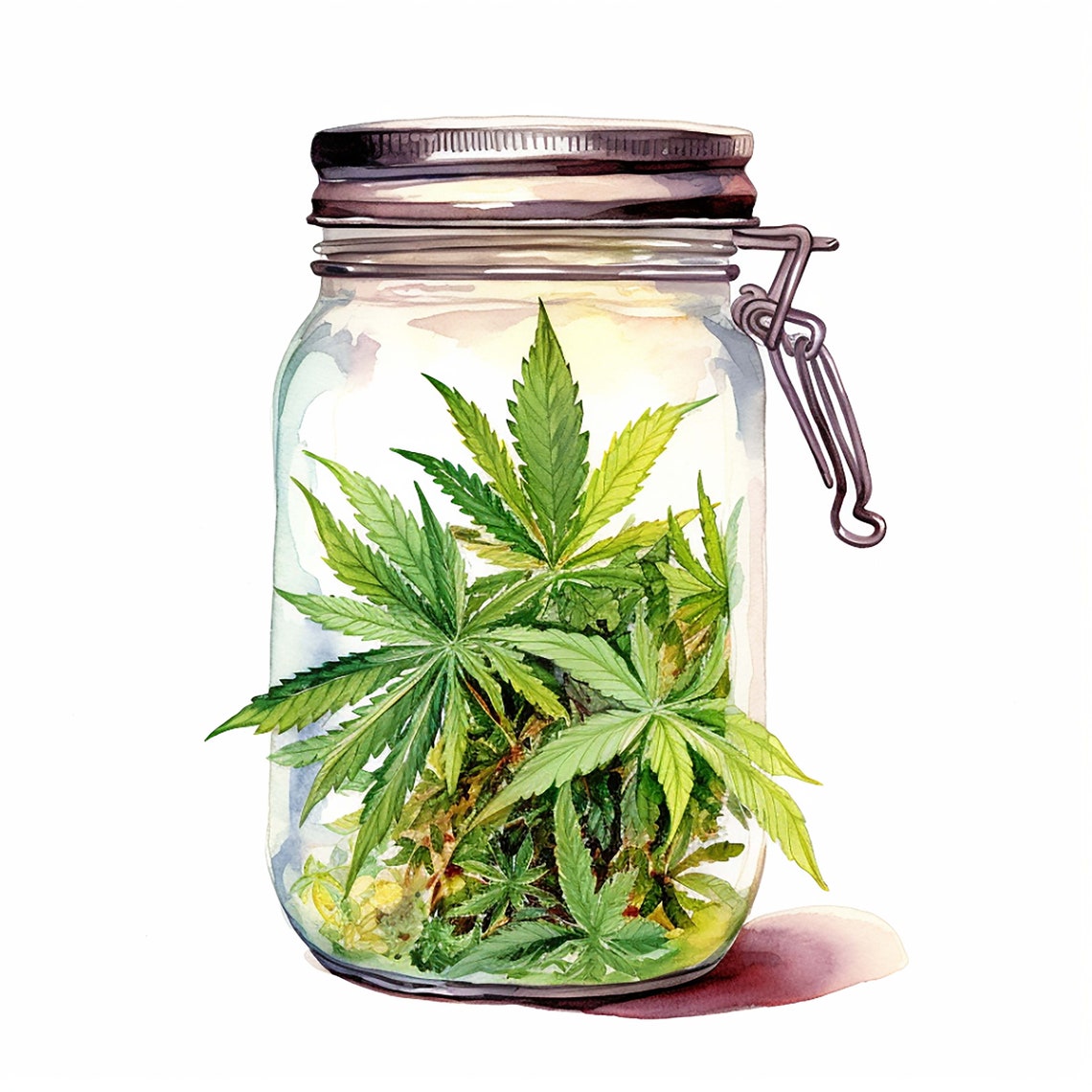 Watercolor Cannabis Clipart Green Plants and Leaves Clipart - Etsy