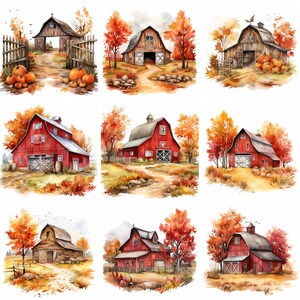 Watercolor Autumn Barn Clipart, High Quality Png, Fall Halloween Cute ...