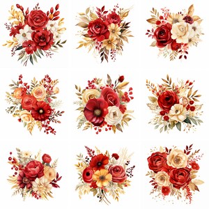Red and Gold Floral Clipart, High Quality PNG, Flower PNG ...