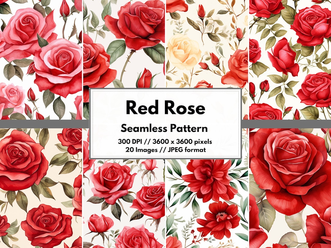 Red Rose Digital Paper, High Quality JPG, Floral Seamless Pattern, Rose ...