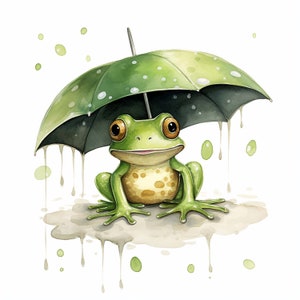 Watercolor Frog Holding Umbrella Clipart, High Quality JPG, Frog ...