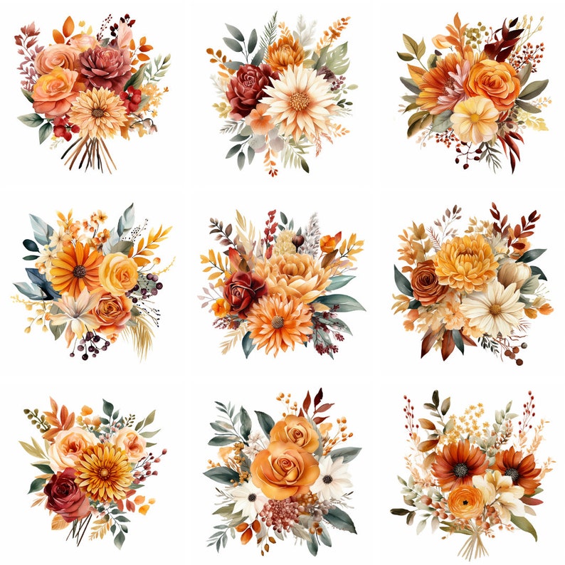 20 Watercolor Autumn Floral Clipart High Quality Png Fall - Etsy