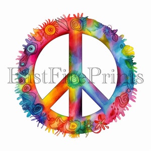 20 Retro Peace Sign Watercolor Clipart, High Quality Png, Groovy Png ...