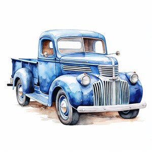 Watercolor Blue Pickup Truck Clipart, Truck Graphics Cottagecore ...