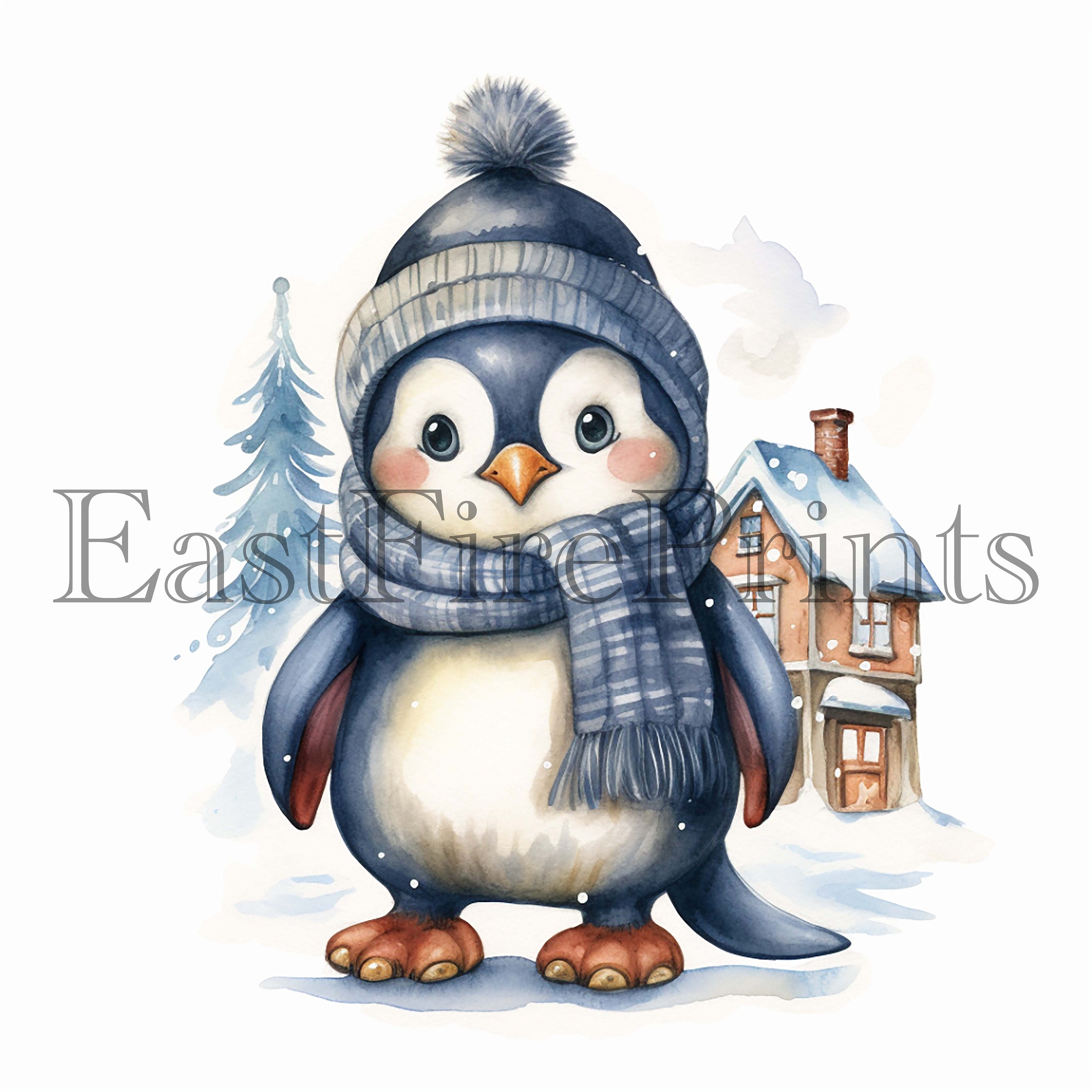 Watercolor Christmas Penguin Clipart High Quality Png Clip - Etsy