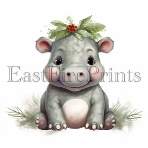 Watercolor Baby Safari Animals Christmas Clipart, Cute Adorable Xmas ...