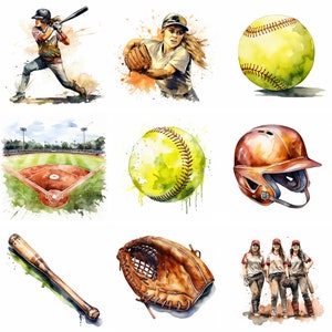 Watercolor Softball Clipart, Jpg Softball Printables Graphics Sports ...