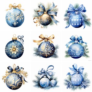 Watercolor Blue Christmas Ornament Clipart, High Quality JPG, Card ...