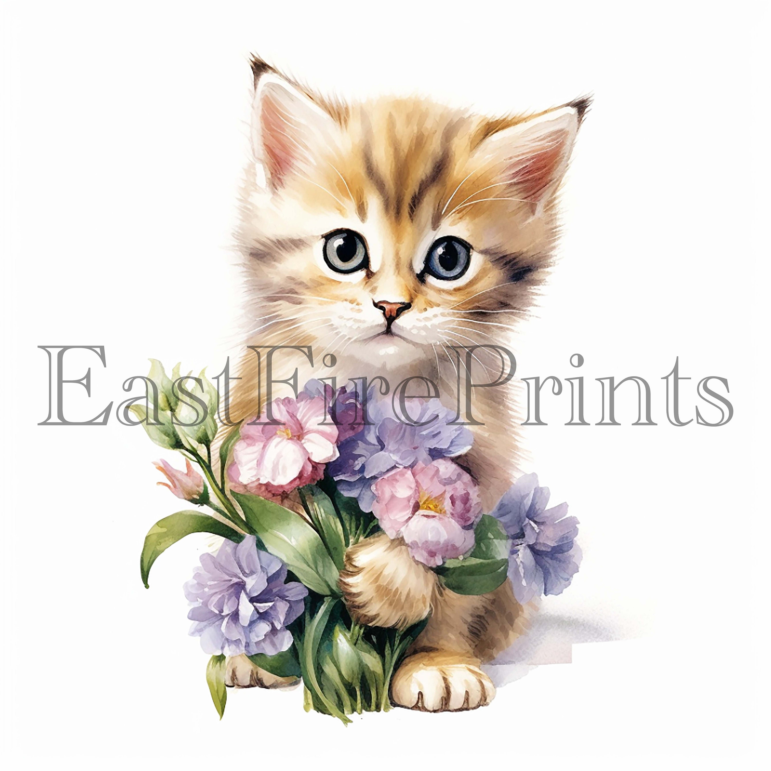 20 Cat With Flowers Clip Art Botanical Flower Clipart Cat - Etsy