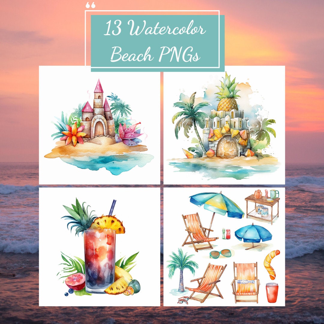 Watercolor Tropical Clipart Set of 13card Making High - Etsy