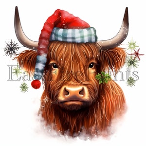 Watercolor Christmas Highland Cow Clipart, Winter, Holiday, Xmas ...
