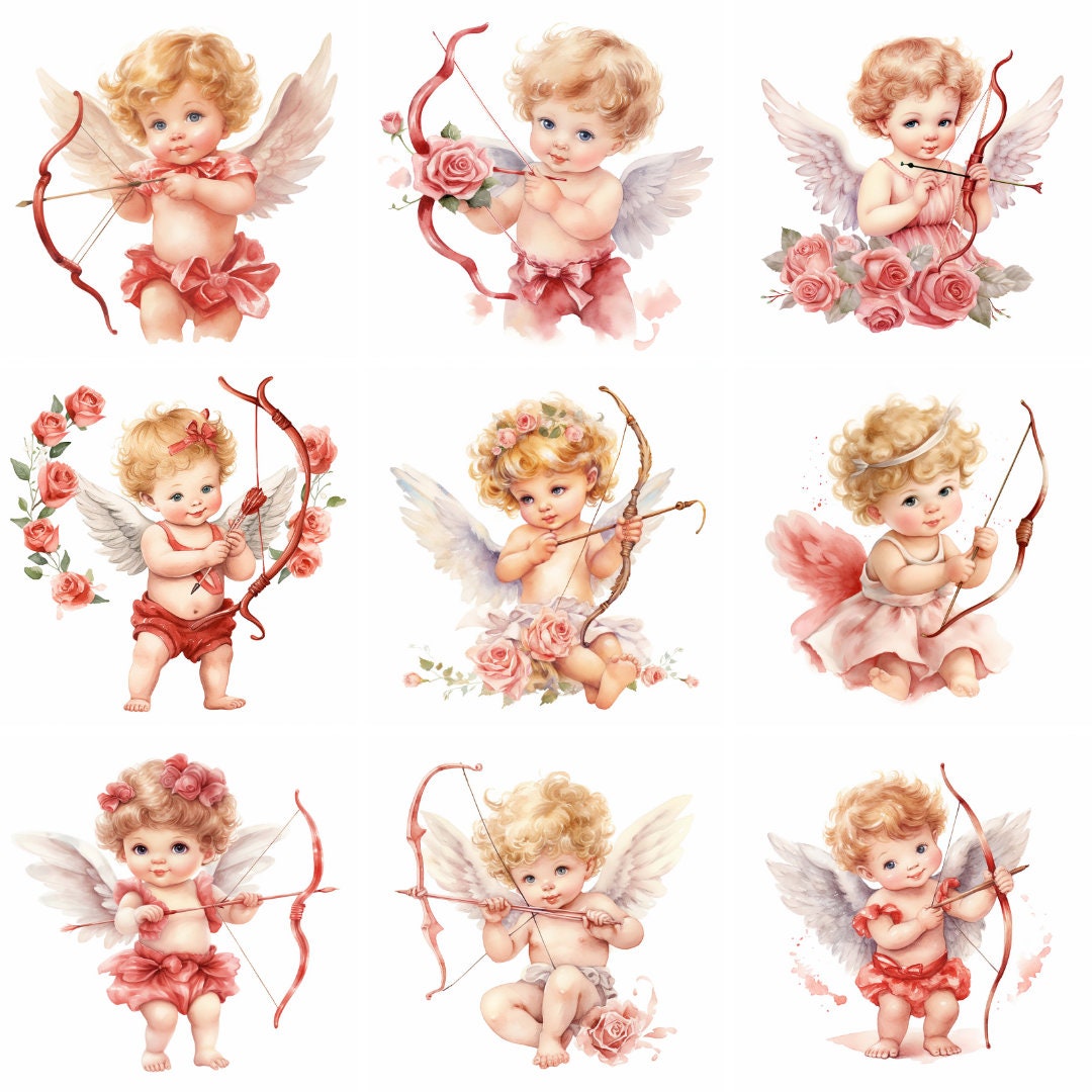 Watercolor Baby Cupid Clipart, High Quality JPG, Valentines Day Clipart ...