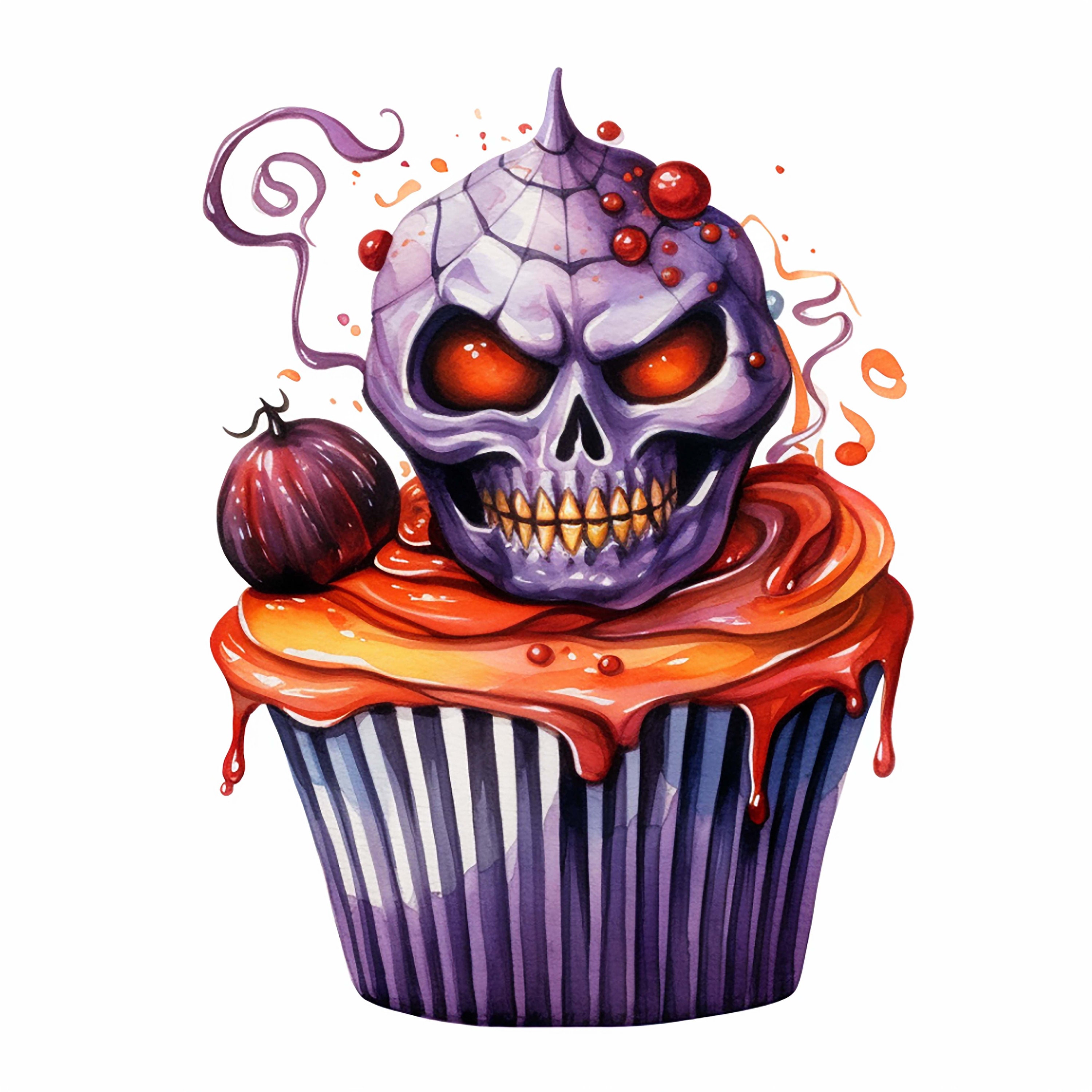 Watercolor Halloween Cupcake Clipart Halloween Cute Clipart - Etsy