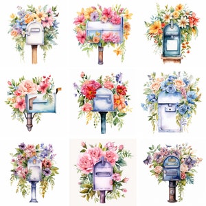 Watercolor Floral Mailboxes Clipart PNG, Cute Rustic Post Boxes Mailbox ...