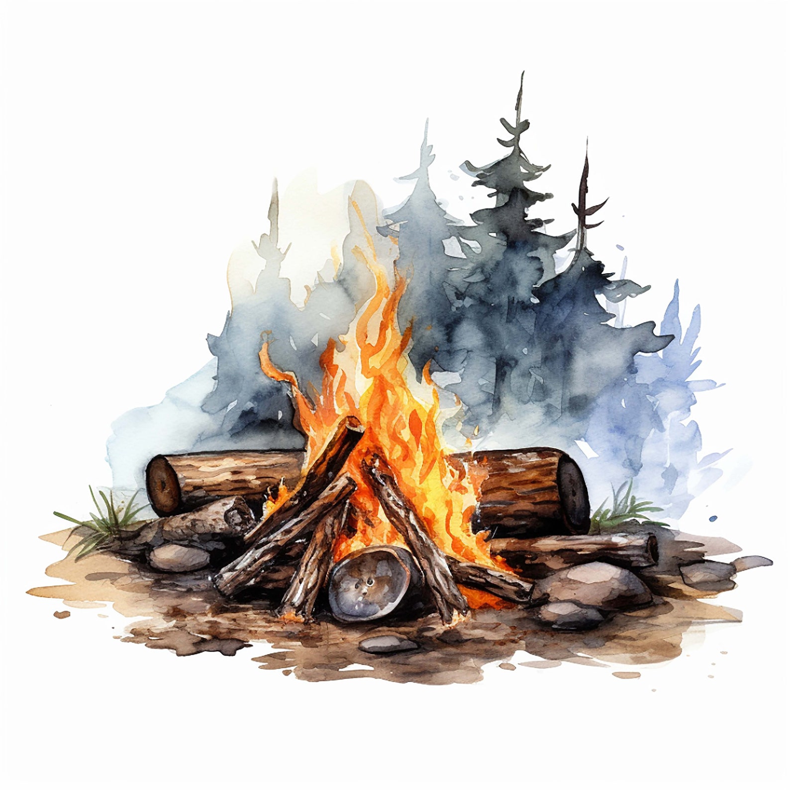 Watercolor Campfire Clipart High Quality JPG Forest Clipart - Etsy