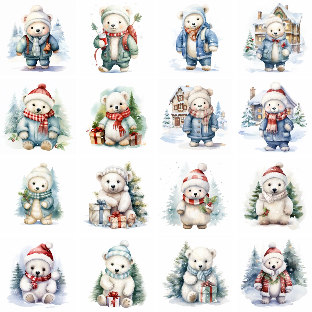 20 Cute Baby Polar Bear Clipart, Christmas Clip Art, High Quality Png ...