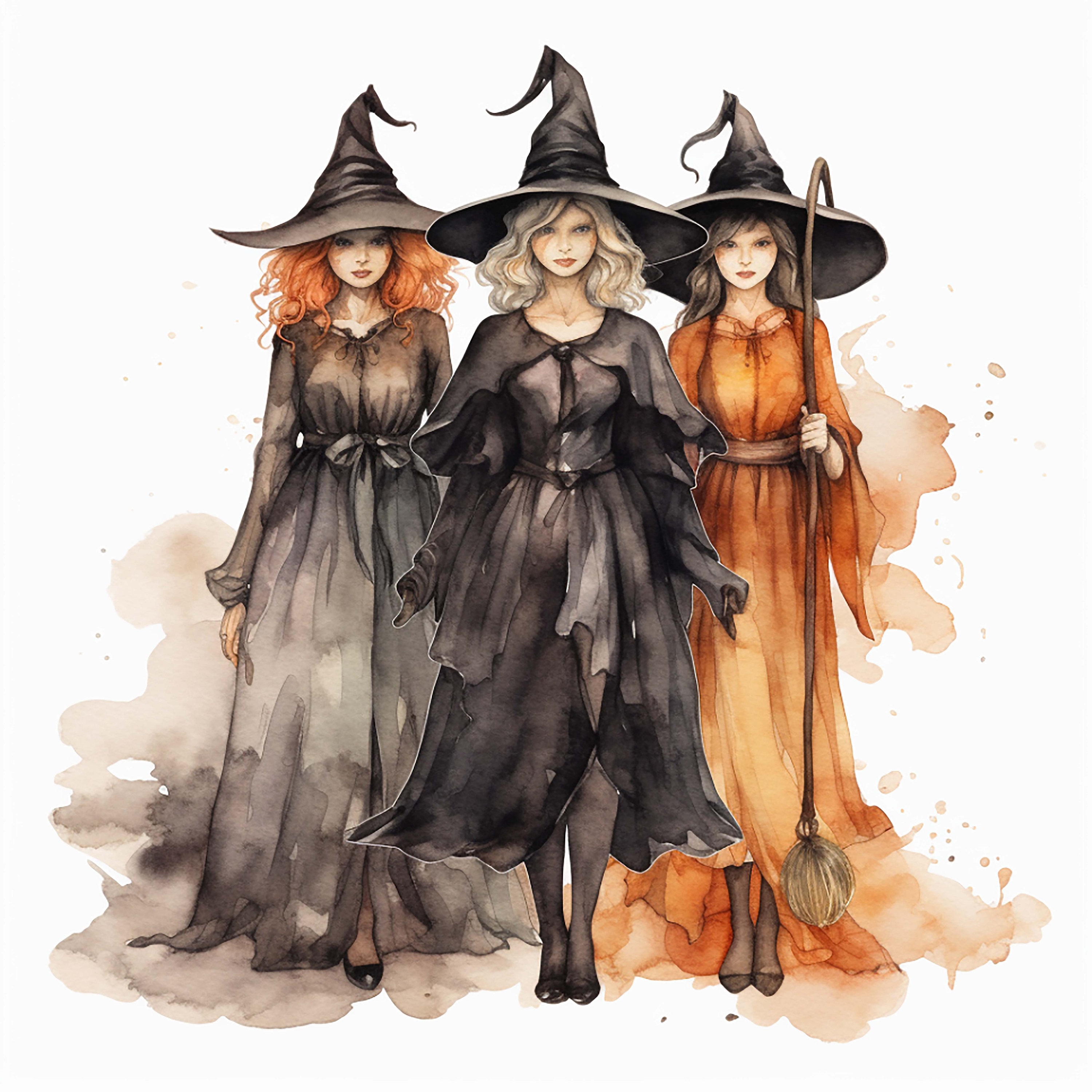 Watercolor Three Witches Clipart Witch JPG Halloween - Etsy