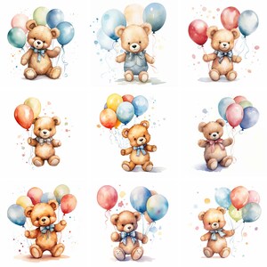 Teddy Bear With Balloons Clipart, High Quality PNG, Nursery Decor, Cute ...